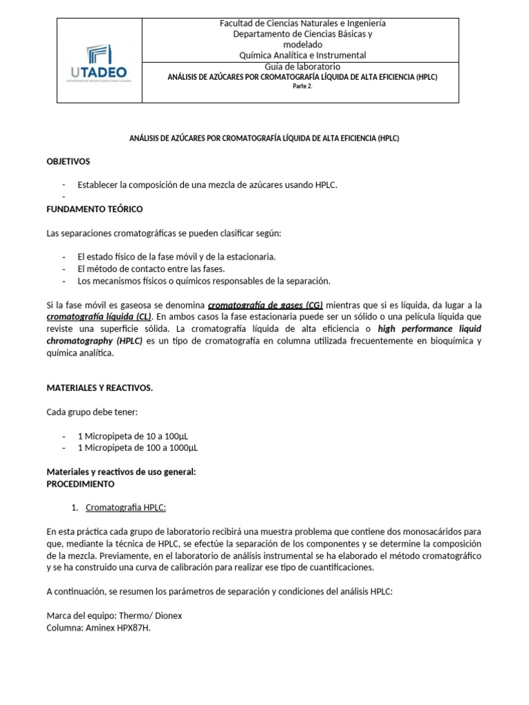Guia 7B - Cromatografía en HPLC | PDF | Cromatografía | Cromatografía líquida de alto rendimiento