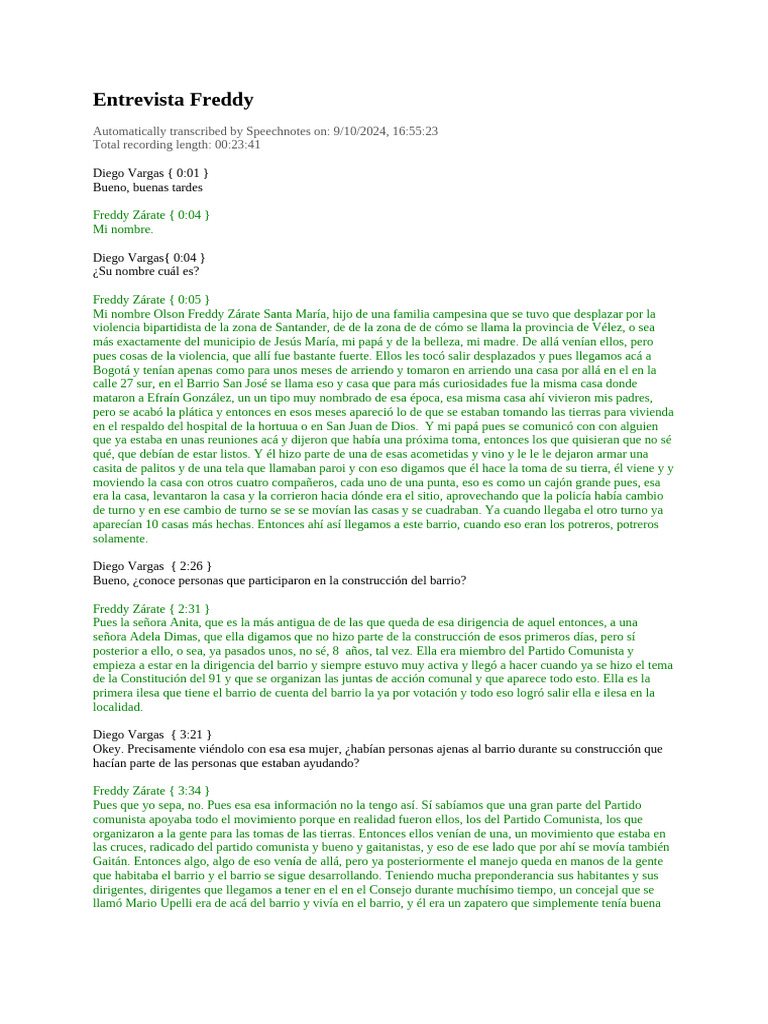 Entrevista Freddy.m4a Transcript | PDF