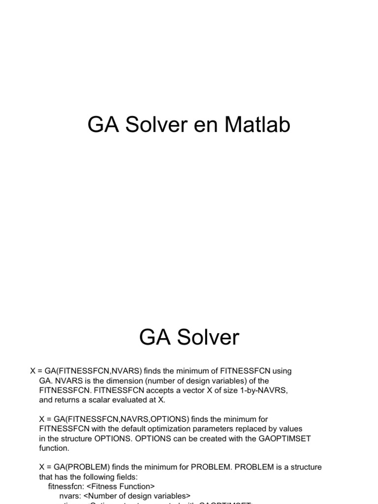Ga Solver En Matlab Pdf Mathematical Optimization Parameter