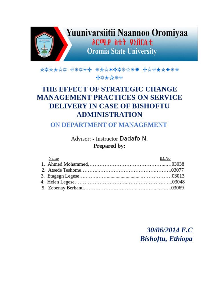 The Effect of Strategic Change Management Practices On Service Delivery ...