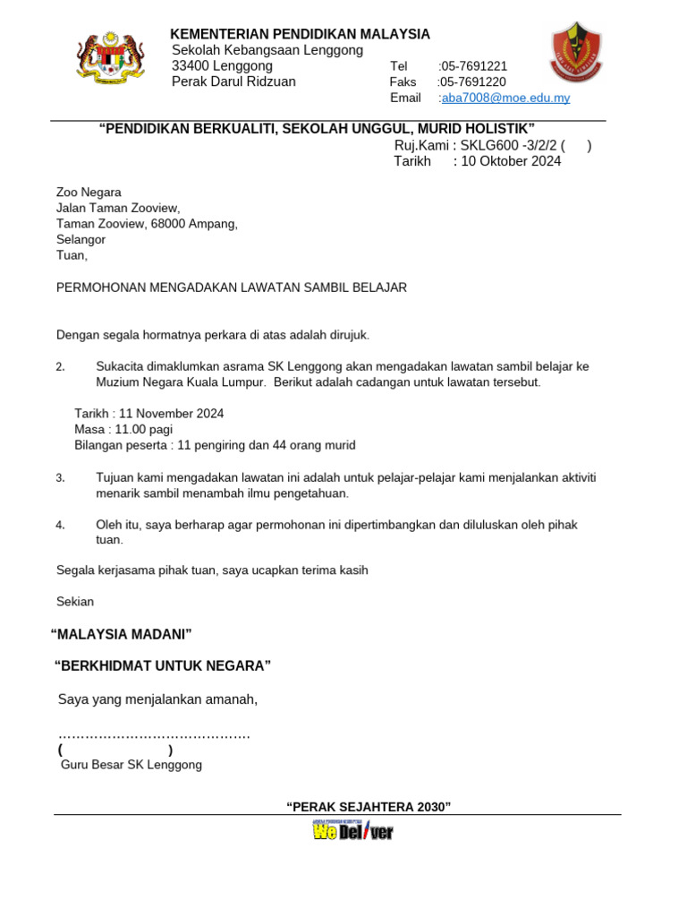 Contoh Surat Zoo Negara | PDF