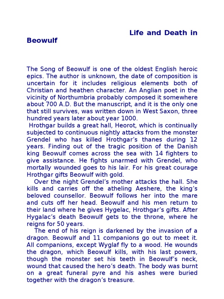 Life and Death in Beowulf | PDF | Beowulf | Old English Poems