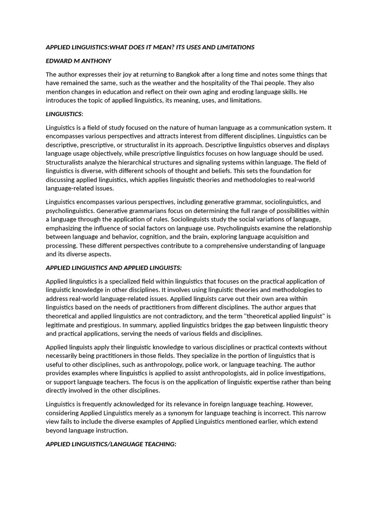 Edward M Anthony Summary | PDF | Linguistics | Anthropology