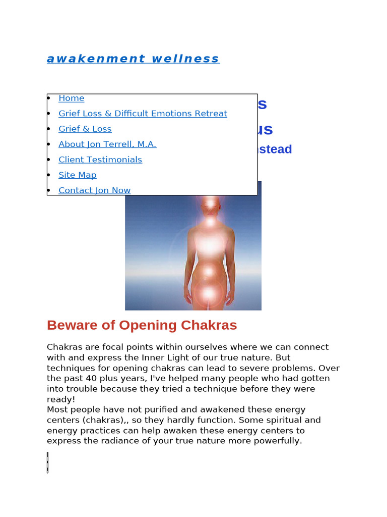 Dangers of Opening Chakras - Jon Terrell | PDF | Chakra | Feeling