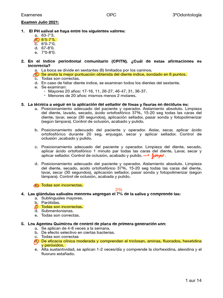 Examen Opc | PDF | Especialidades Medicas | Odontología