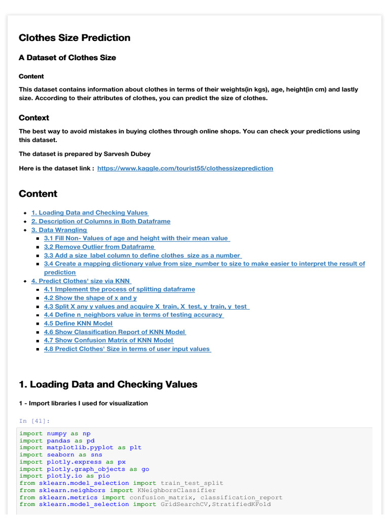 Clothes Size Prediction With KNN | PDF | Mean | Cross Validation ...