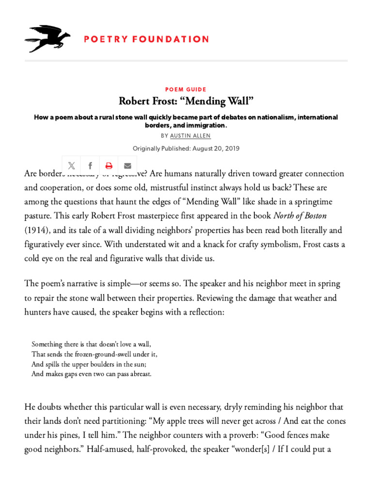 Robert Frost - "Mending Wall" - The Poetry Foundation | PDF | Soviet ...