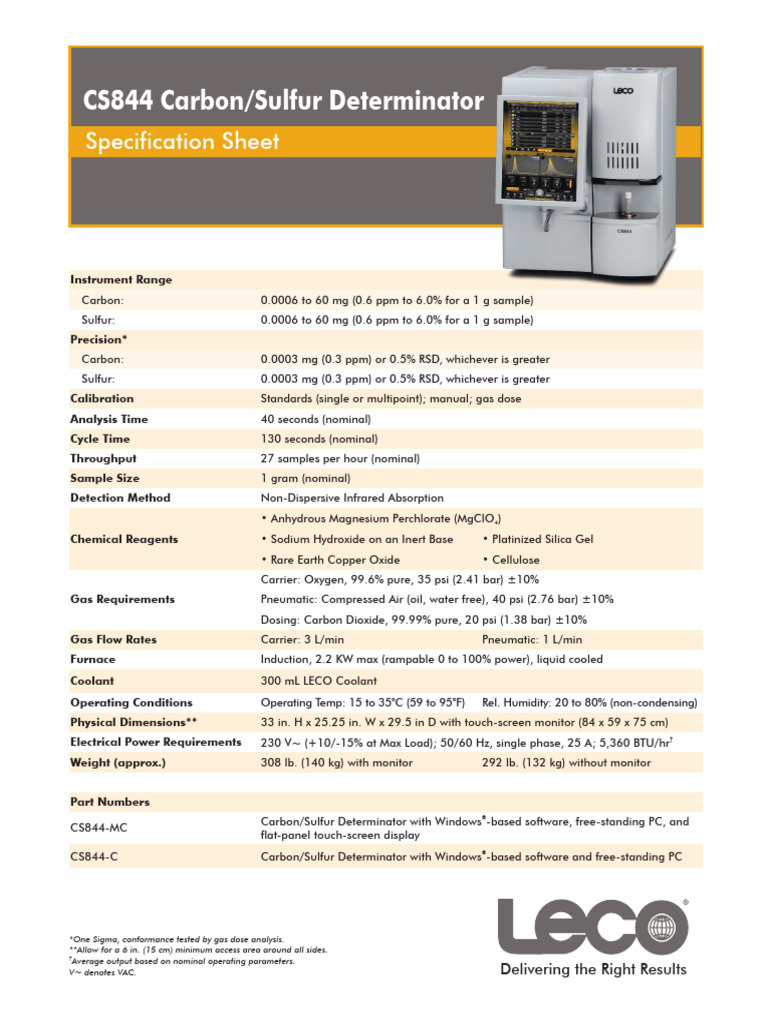 CS844 Carbon-Sulfur Determinator | PDF | Carbon Dioxide | Sulfur