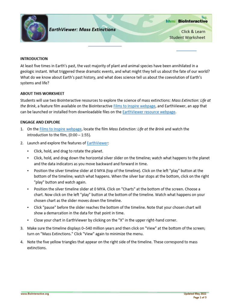 Mass+Extinctions+Student+Worksheet copy | PDF | Extinction | Earth Sciences