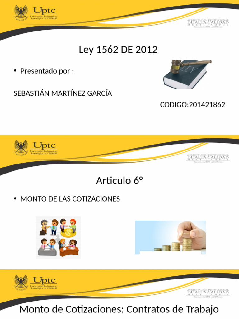 Monto Cotizaciones Ley 1562/2012 | PDF