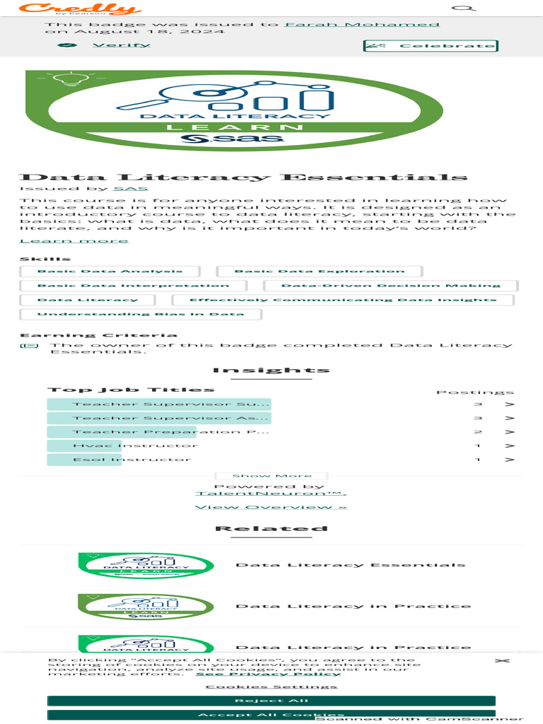 Data Literacy Essentials - Credly | PDF