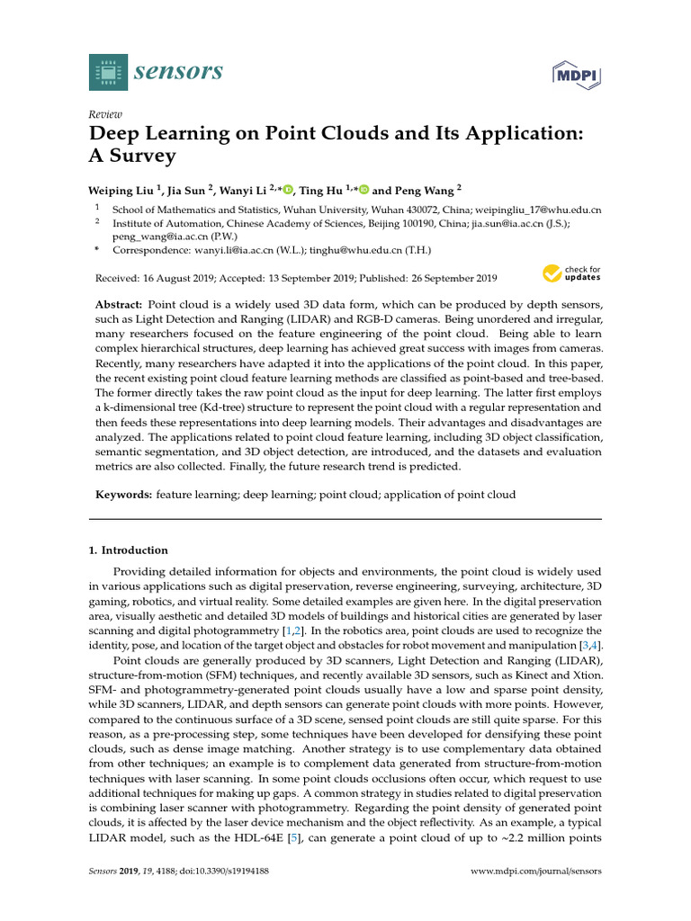 Deep Learning On Point Clouds and Its Application - A Survey | PDF ...