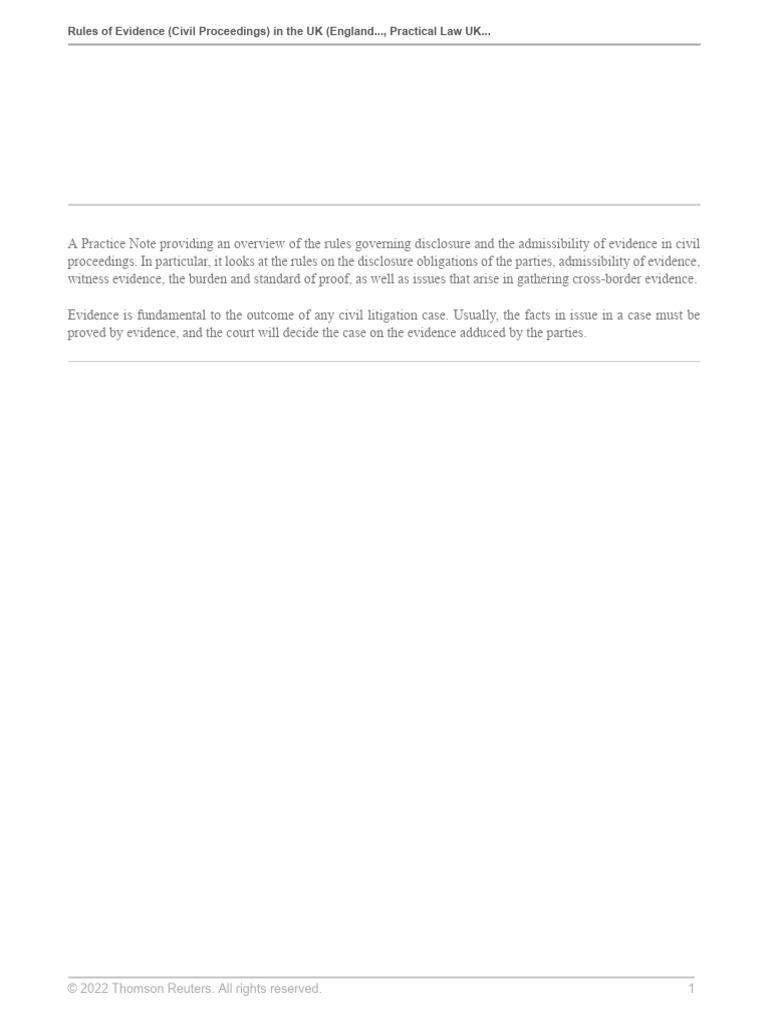 UK Civil Proceedings Evidence Rules Overview | PDF | Evidence (Law ...