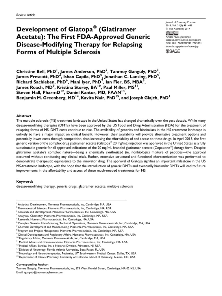 Bell - Glatopa - J Pharm Pract 2018 | PDF | Multiple Sclerosis ...