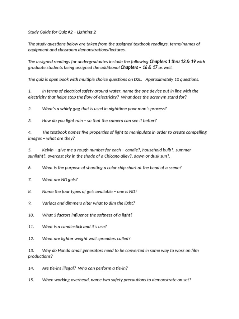 Lighting 2 Quiz Study Guide | PDF | Knot | Lighting