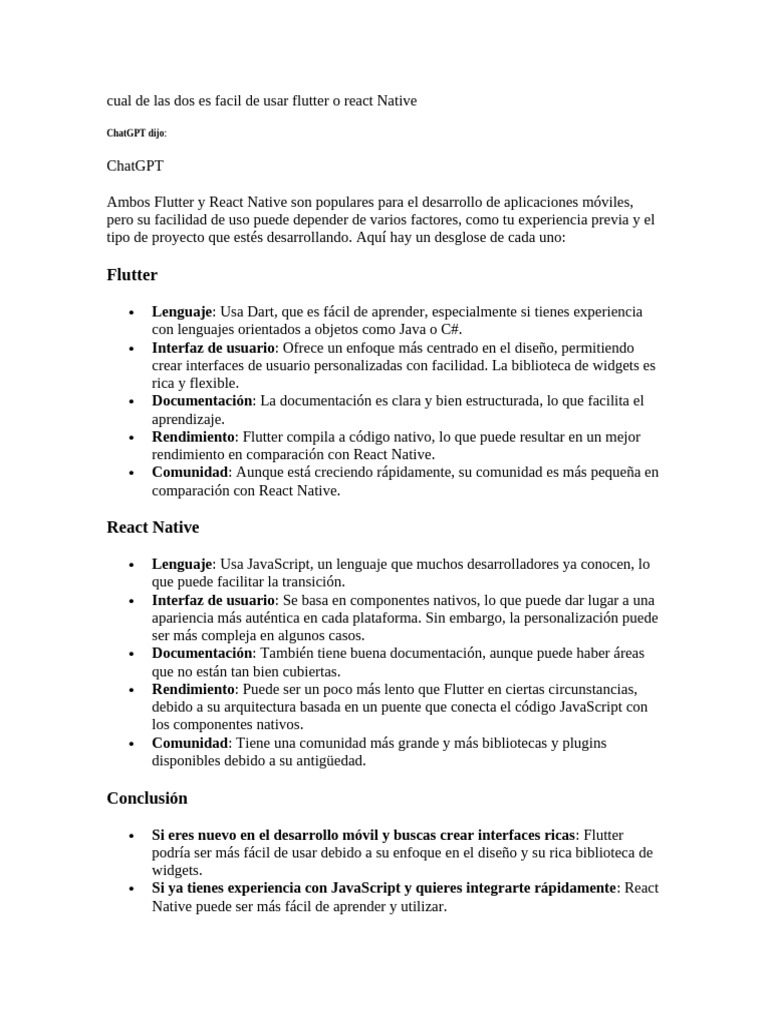 Comparativa: Facilidad de Uso de Flutter vs React Native | PDF | Aplicación movil | Script Java