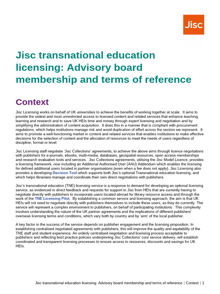 Jisc TNE Licensing Board Guide | PDF | Negotiation | Business