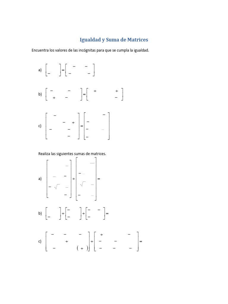 Igualdad y Suma de Matrices | PDF