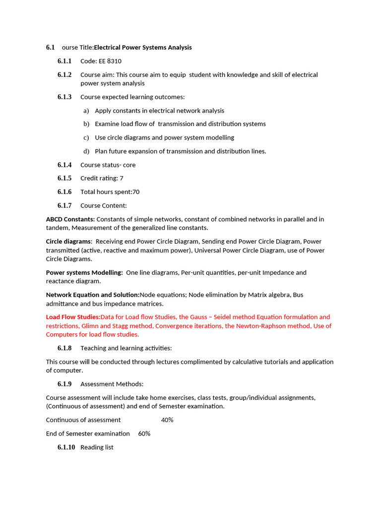 Power System Dynamics Course Contents | PDF | Electric Power System ...
