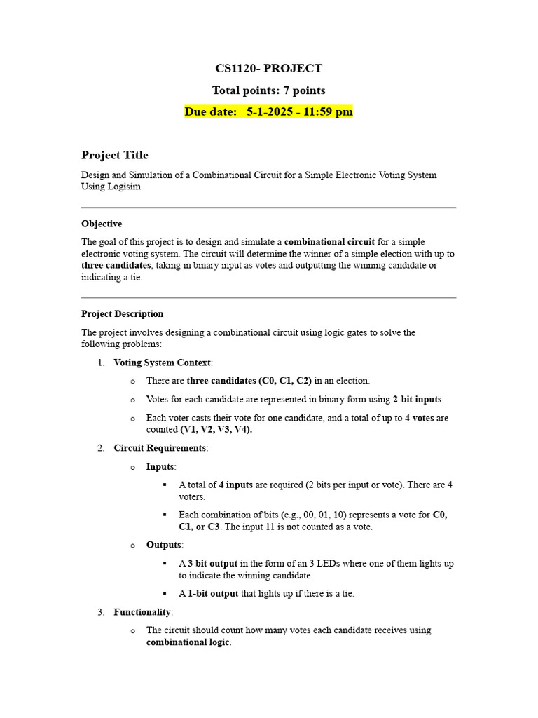 Proj CS CS1120 2425 2 PDF | PDF | Logic Gate | Electronic Circuits