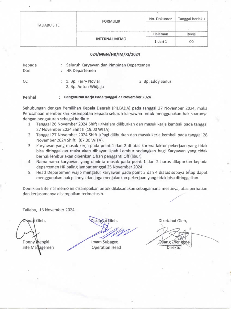 IM Operasional Pabrik 27 Nov 2024 PILKADA441 | PDF