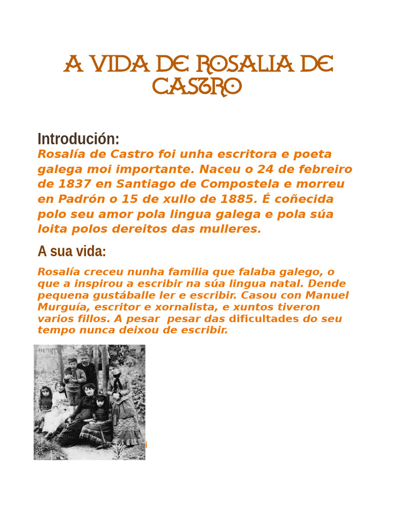 Traballo Sobre A Vida de Rosalia de Castro | PDF