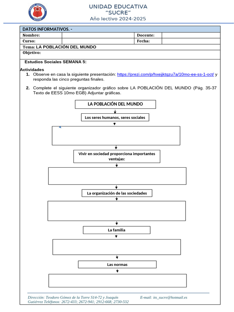 EESS. Ficha de Actividades, Semana 5, POBLACIÓN DEL MUNDO | PDF