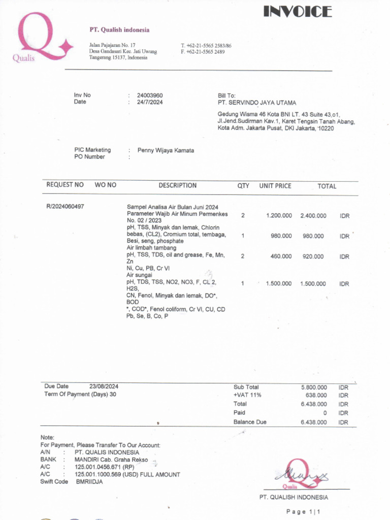 Invoice Bulan Juni PT Qualis | PDF
