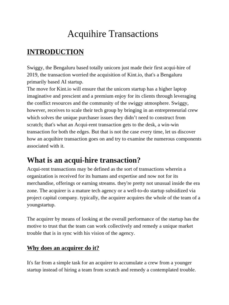 Acqui Hiring Transaction With MCQ | PDF | Startup Company | Small ...
