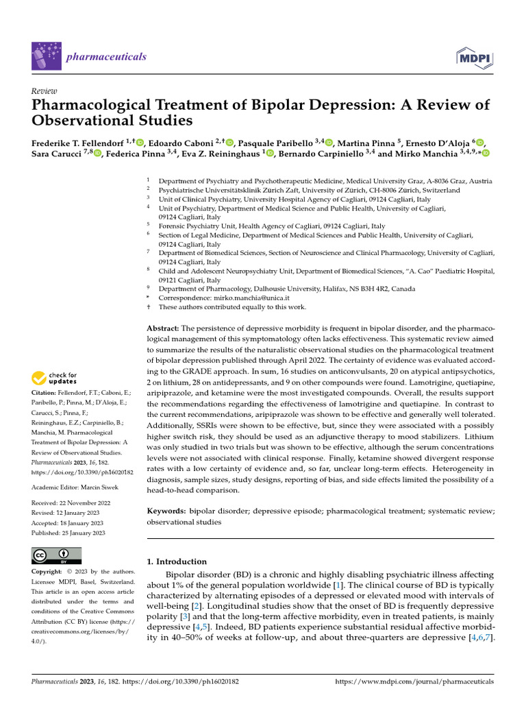 Pharmacological Treatment of Bipolar Depression: A Review of ...