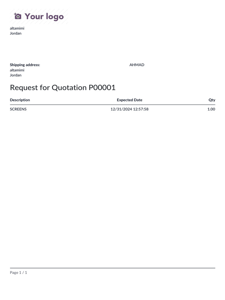 Request For Quotation - P00001 | PDF