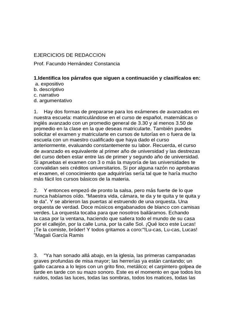 Ejercicios de Redaccion | PDF