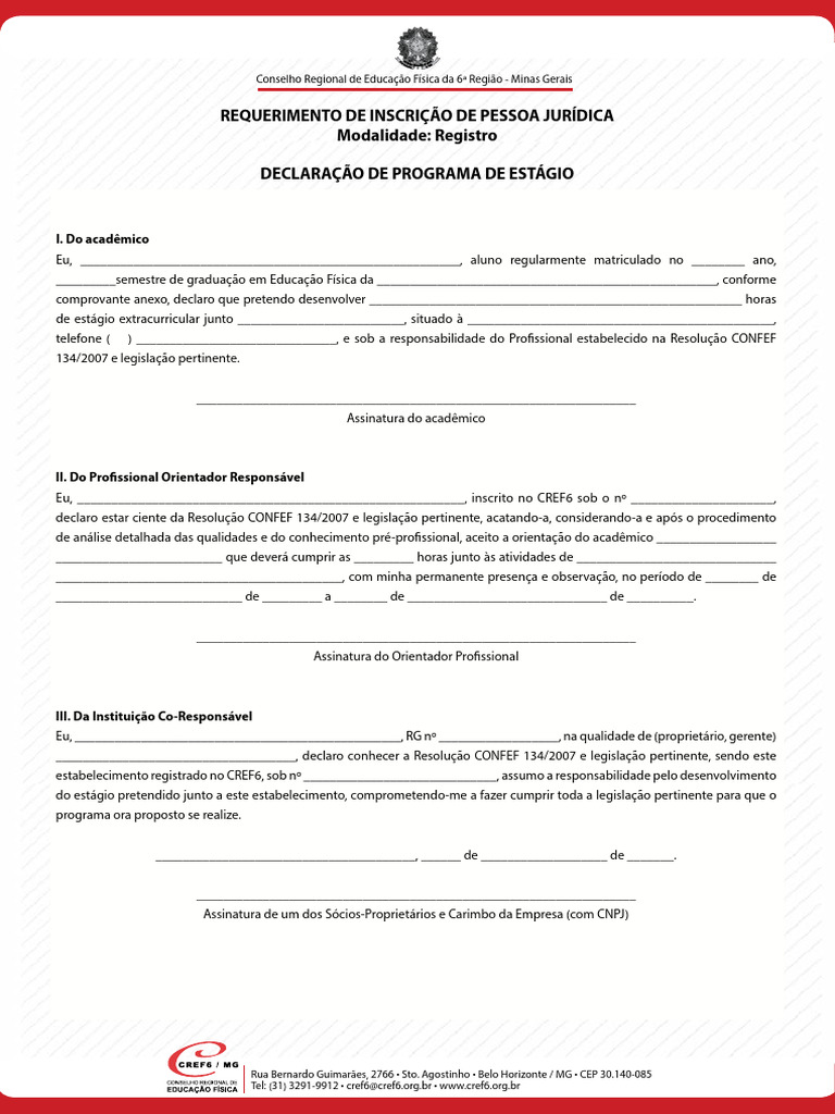 Declaracao de Programa de Estagio 3 | PDF