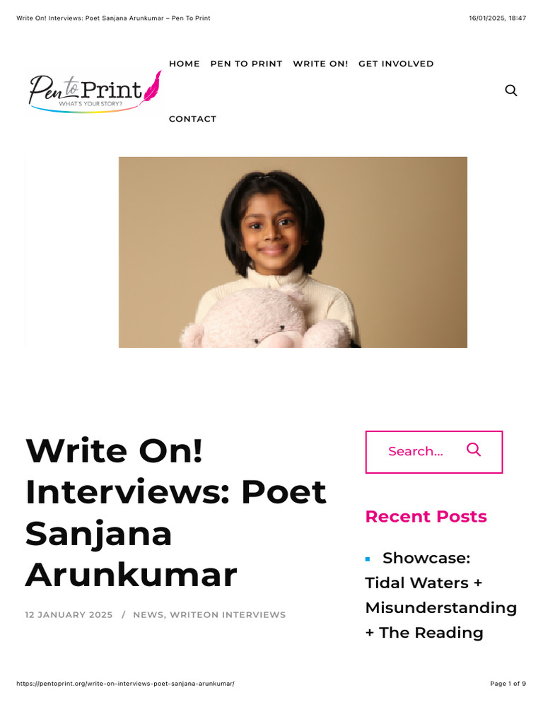 Write On! Interviews: Poet Sanjana Arunkumar – Pen To Print | PDF