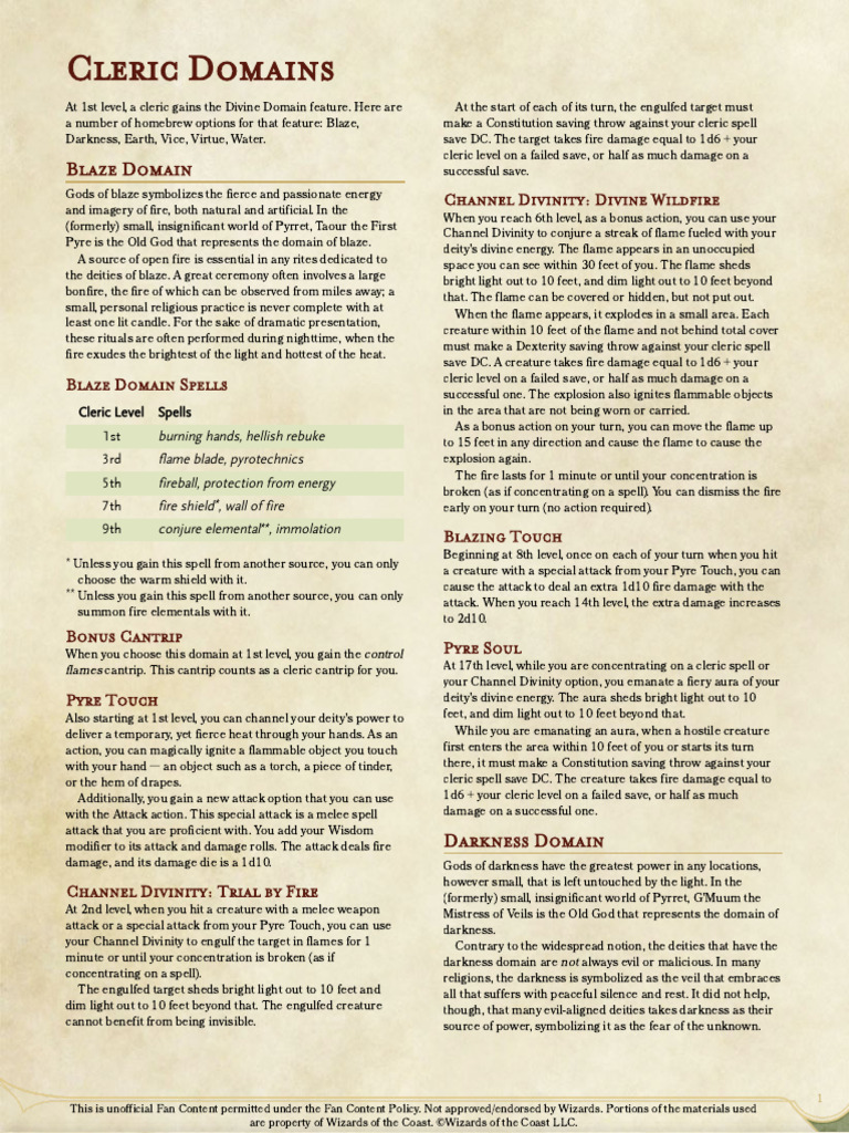 Homebrew Cleric Domains Guide | PDF | Deities
