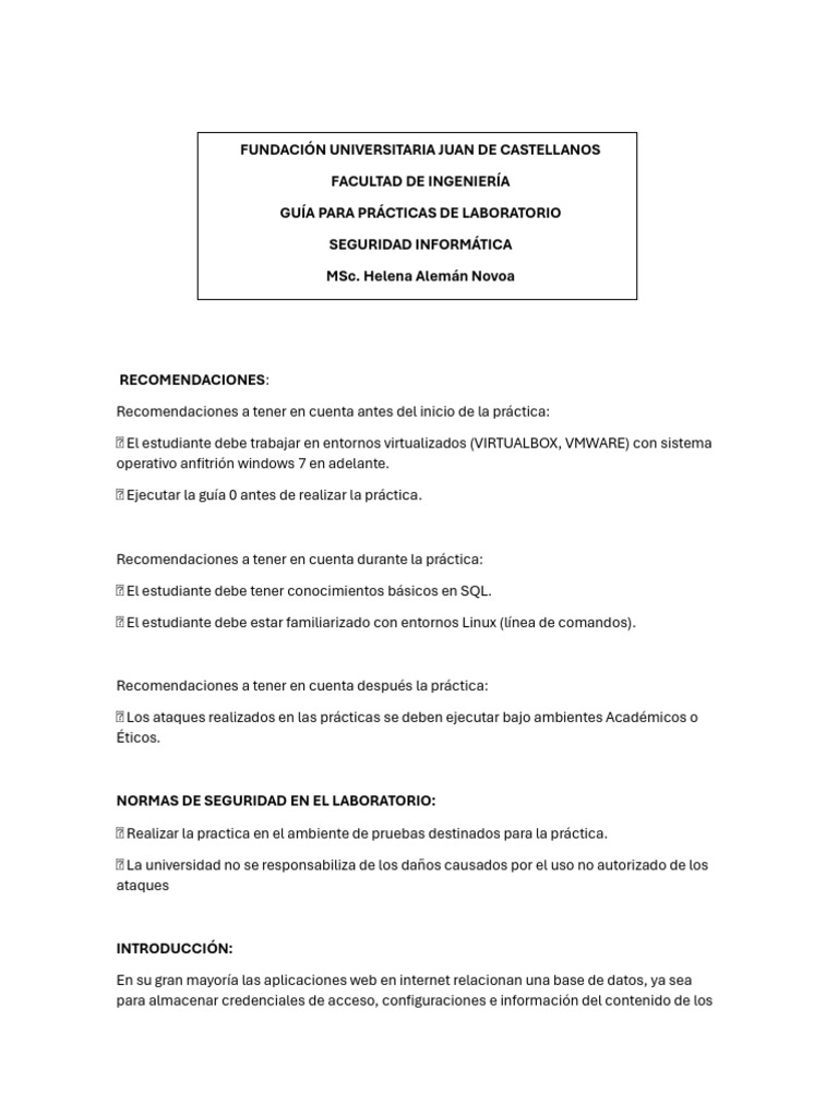 Guía de Prácticas: Inyección SQL | PDF | SQL | Bases de datos