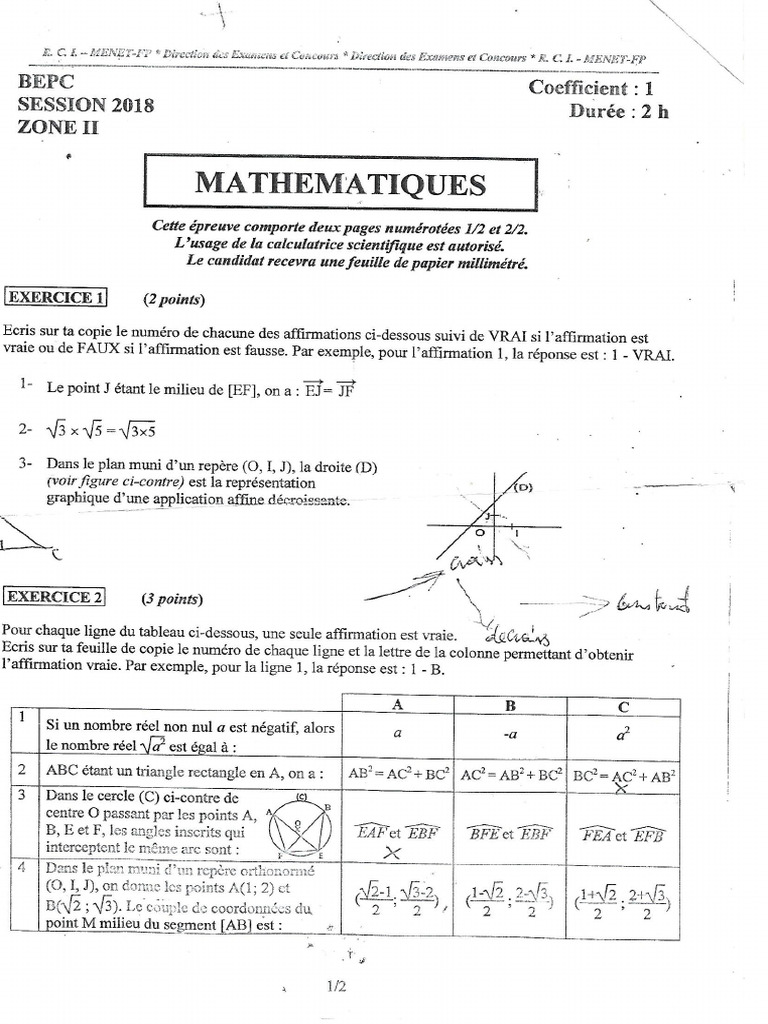 Bepc 2018 Maths Zone 3 | PDF