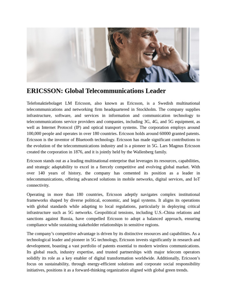 Global Telecommunication Leader | PDF | Ericsson | Corporate Social ...