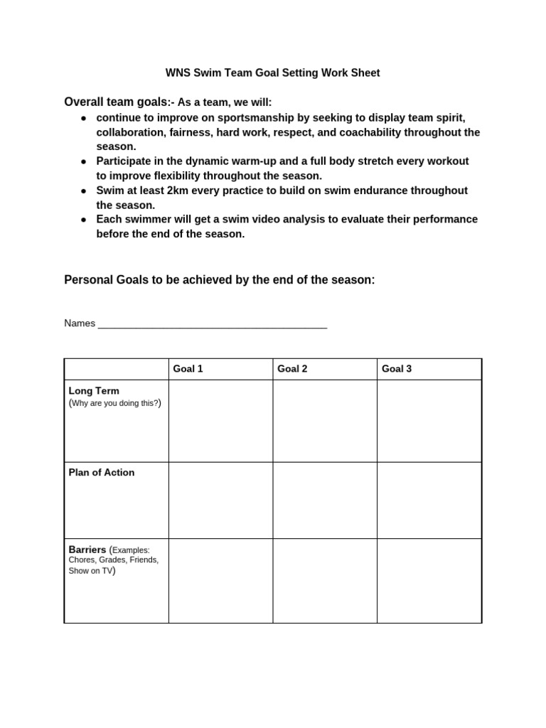 Swim Team Goal Setting Guide | PDF
