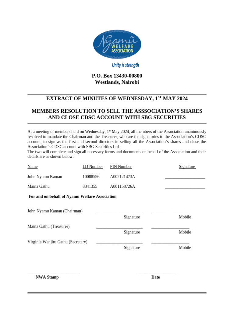 Resolution to Sell Association Shares | PDF