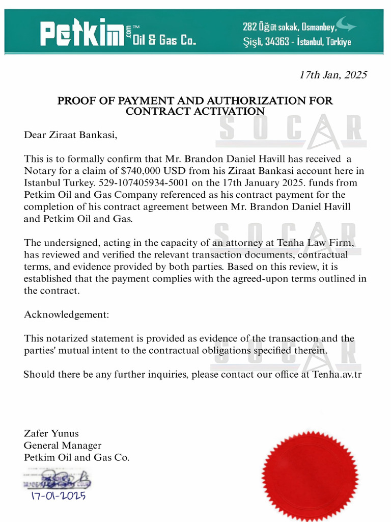 Proof of Payment and Authorization For Contract Activation | PDF