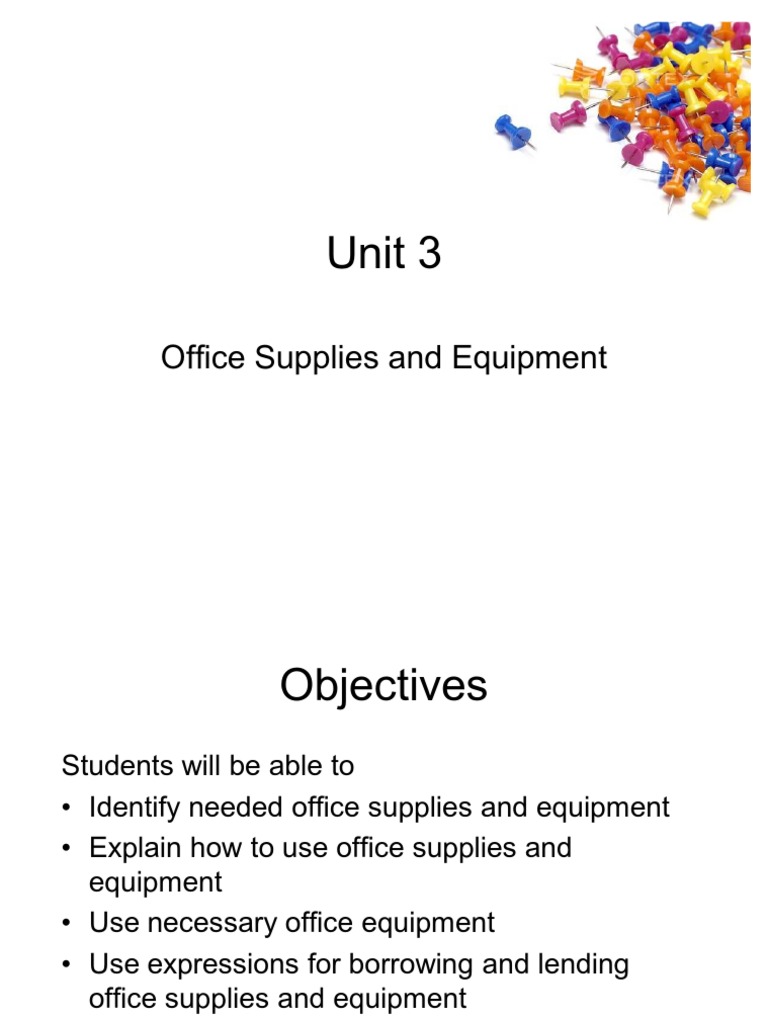 Unit 3 Office Supplies and Equipment | PDF