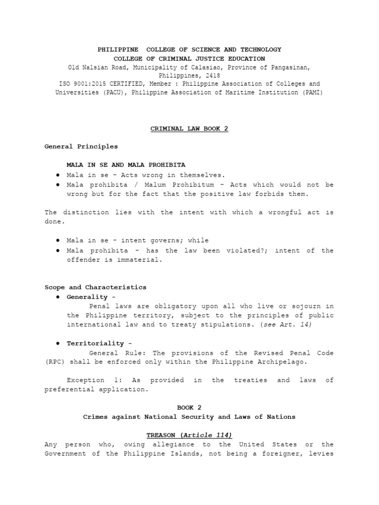 Handout No. 1 Criminal Law Book 2 1 | PDF | Detention (Imprisonment ...