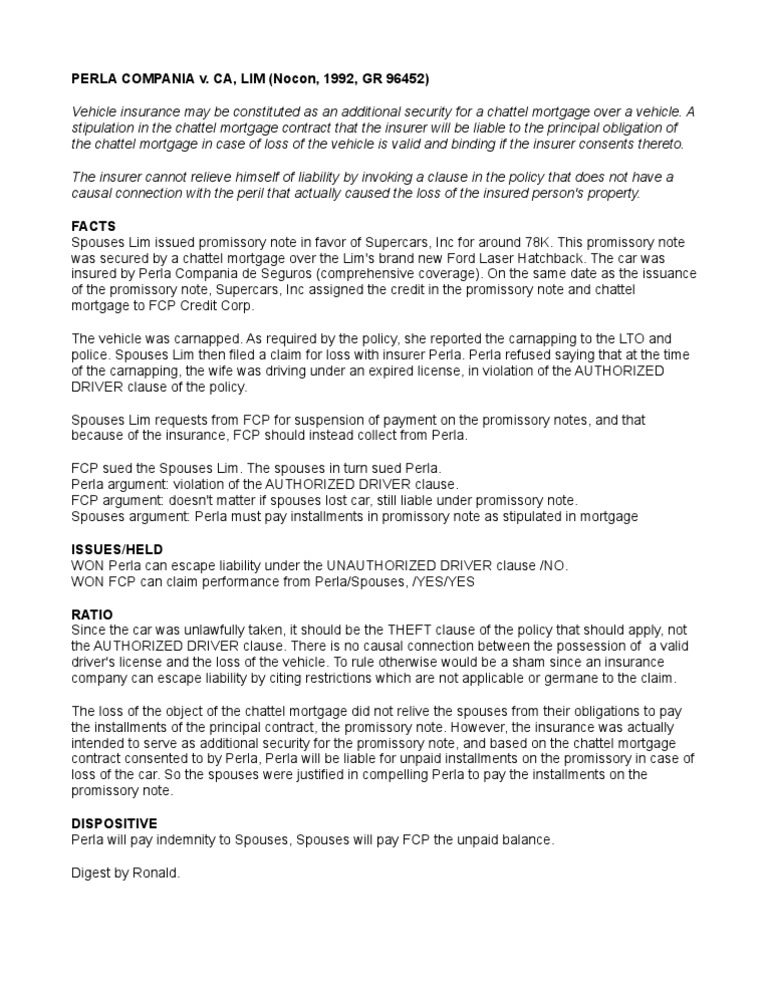 Perla Compania v. CA | PDF | Insurance | Mortgage Law