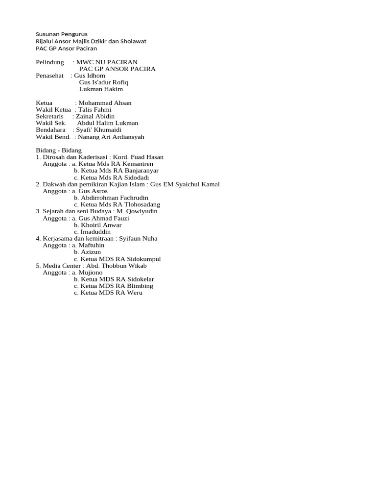 Draf Susunan Mds Ra Pac. Paciran | PDF