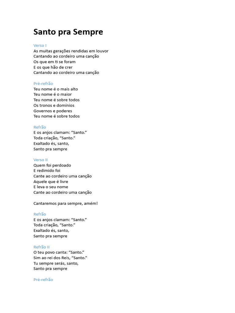 Santo Pra Sempre - Letra | PDF