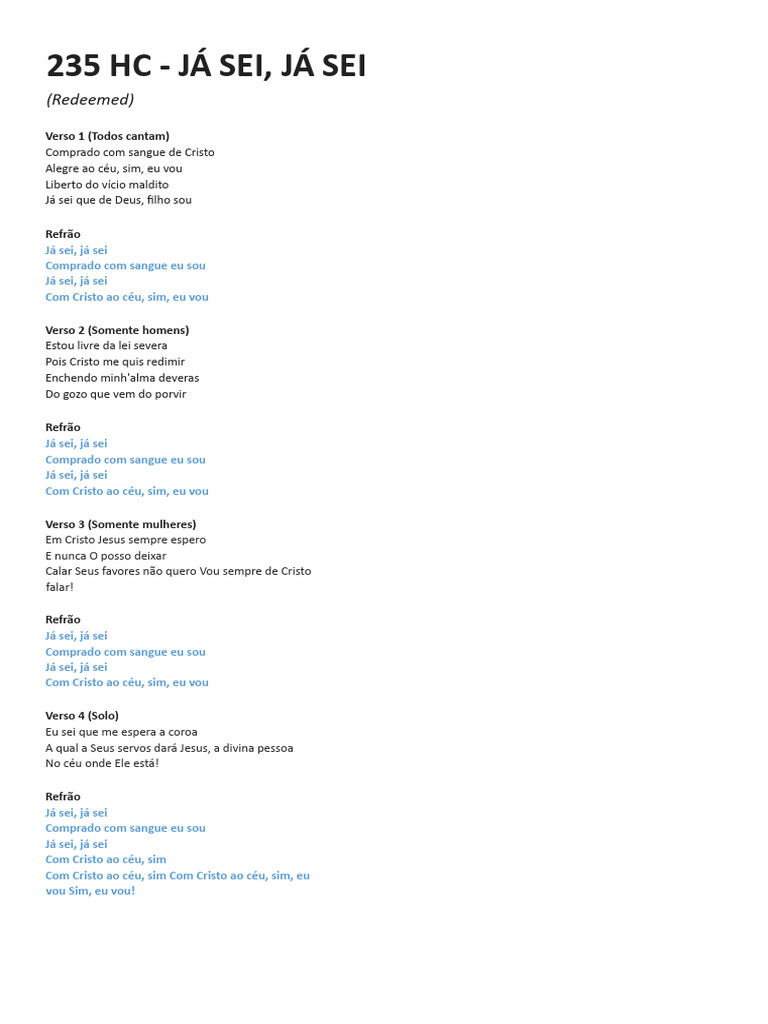 Letra da Música "Já Sei, Já Sei" | PDF