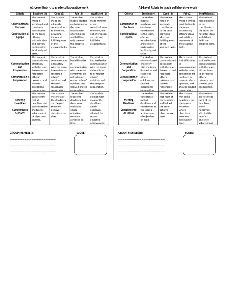 Rubrica para Aprendizaje Cooperativo | PDF | Educational Assessment And ...