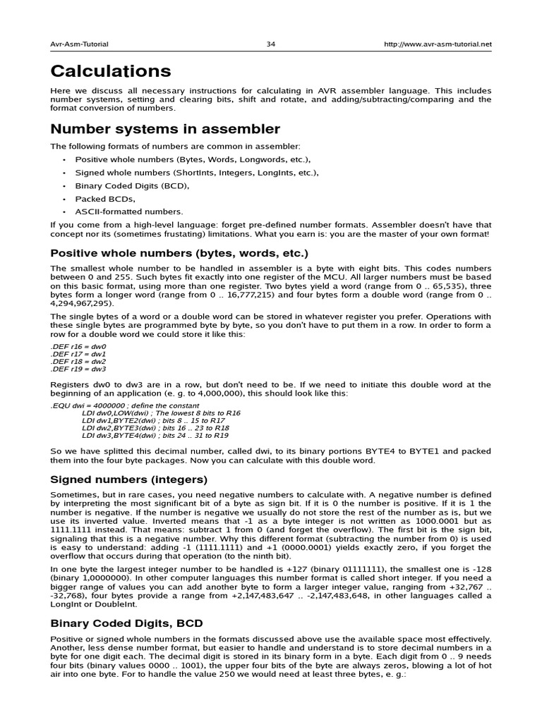 Beginners Introduction To The Assembly Language Of Atmel Avr Microprocessors Calculations