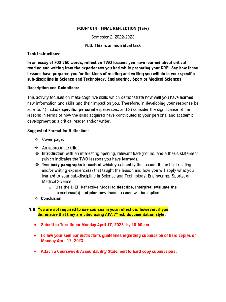 Critical Reading & Writing Reflection | PDF | Essays | Thought